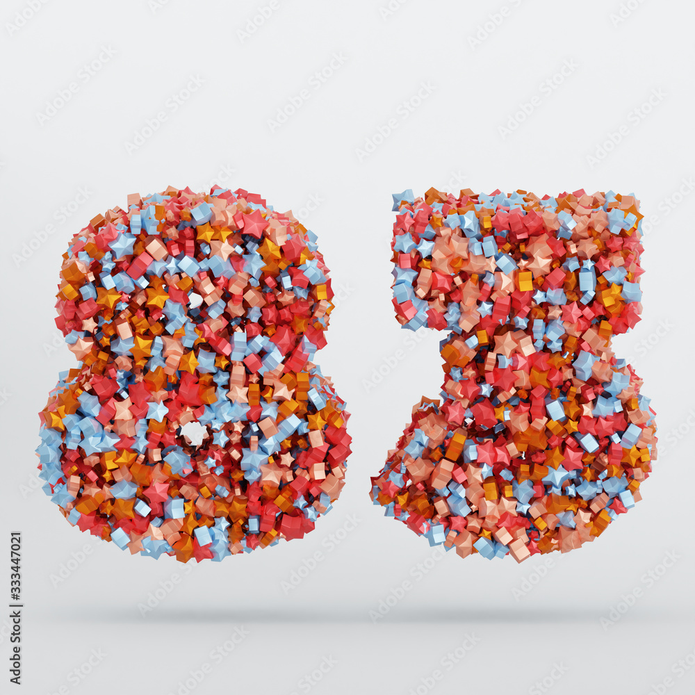 Number 83 3D Text Illustration, Digits With Pink And Sky Colors Stars ...