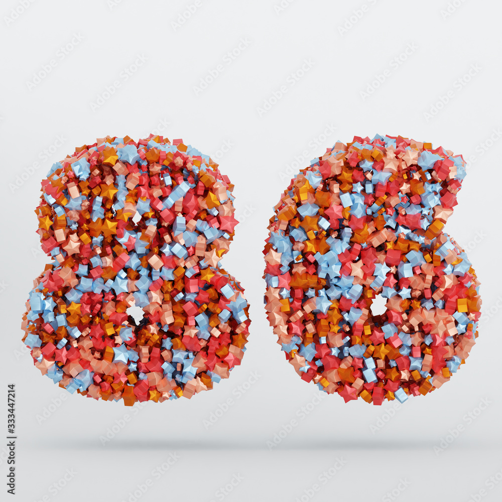 Number 86 3D Text Illustration, Digits With Pink And Sky Colors Stars ...