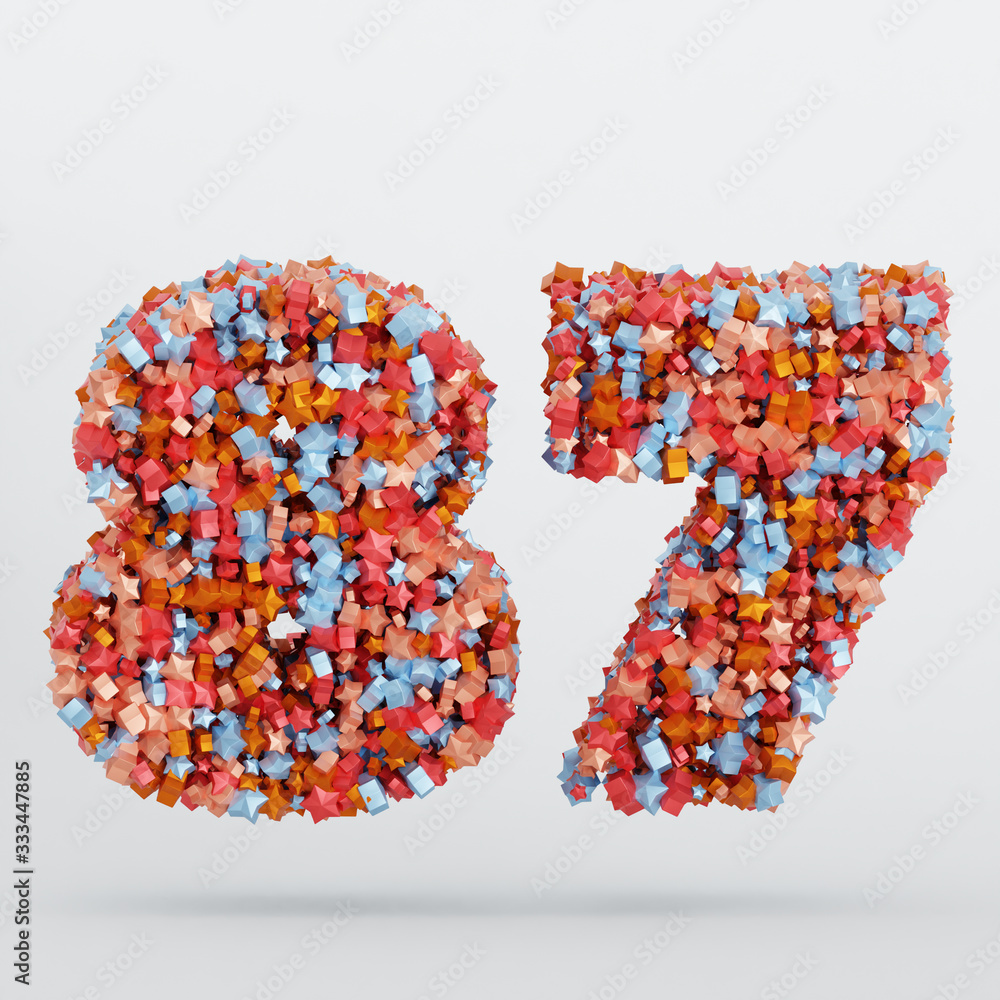 Number 87 3D Text Illustration, Digits With Pink And Sky Colors Stars ...