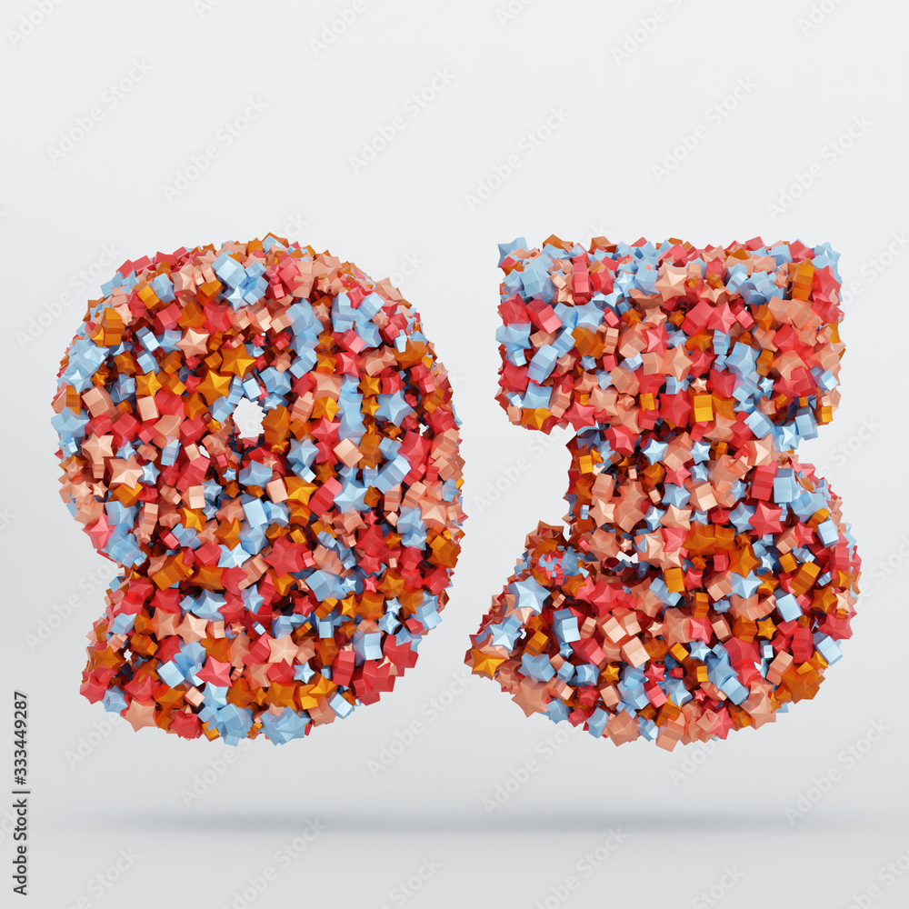 Number 93 3D Text Illustration, Digits With Pink And Sky Colors Stars ...