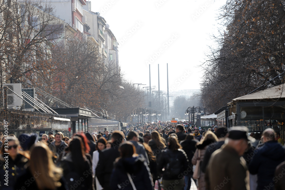 Huge crowd of people outdoor. A huge mass of unrecognizable people in ...