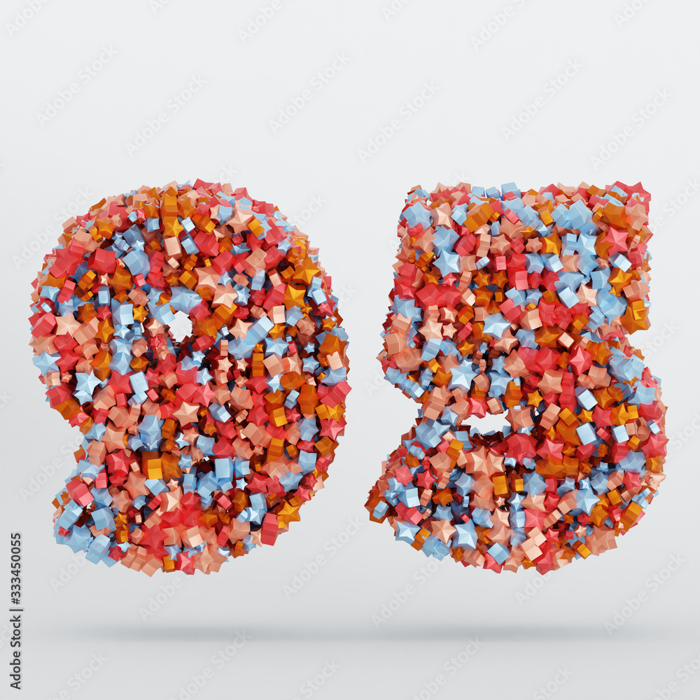 Number 95 3D Text Illustration, Digits With Pink And Sky Colors Stars ...