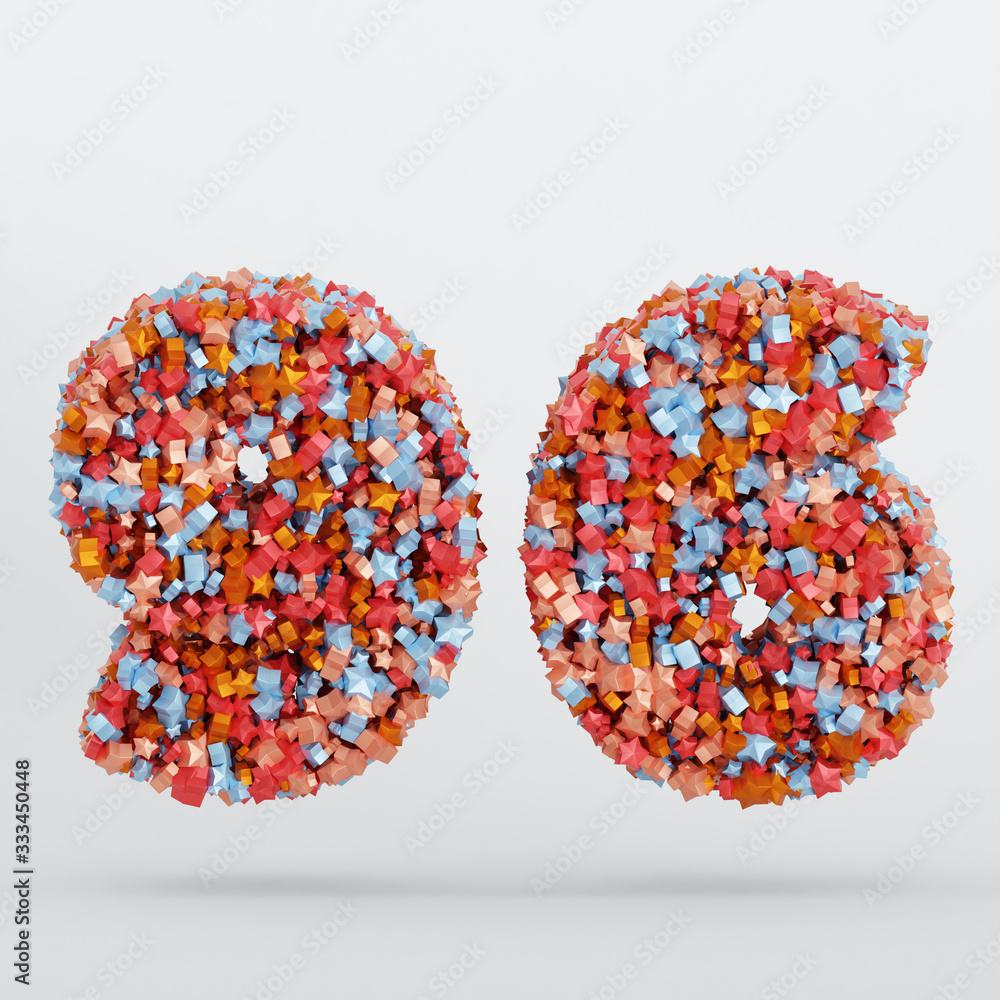 Number 96 3D Text Illustration, Digits With Pink And Sky Colors Stars ...