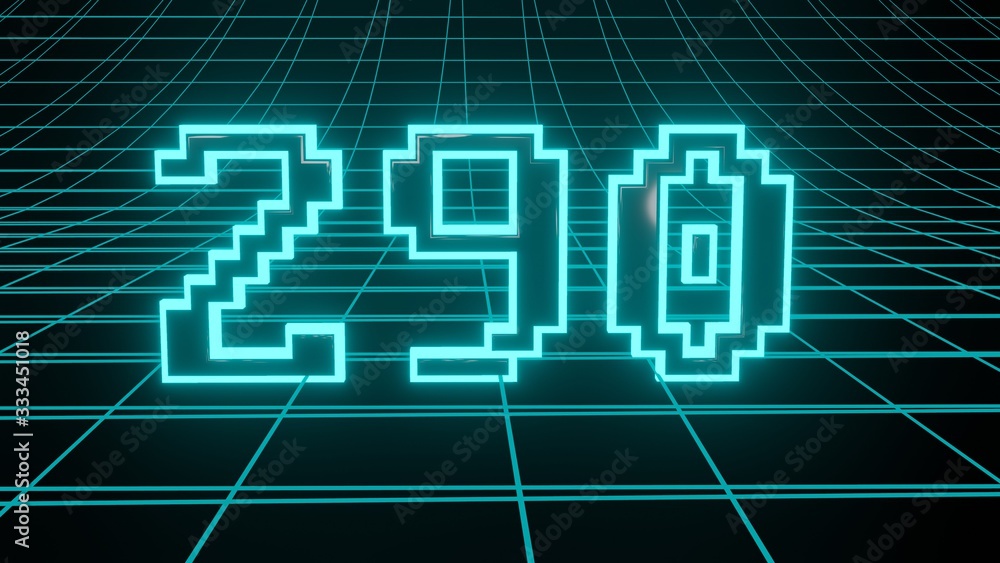 Number 290 in neon glow cyan on grid background, isolated number 3d ...
