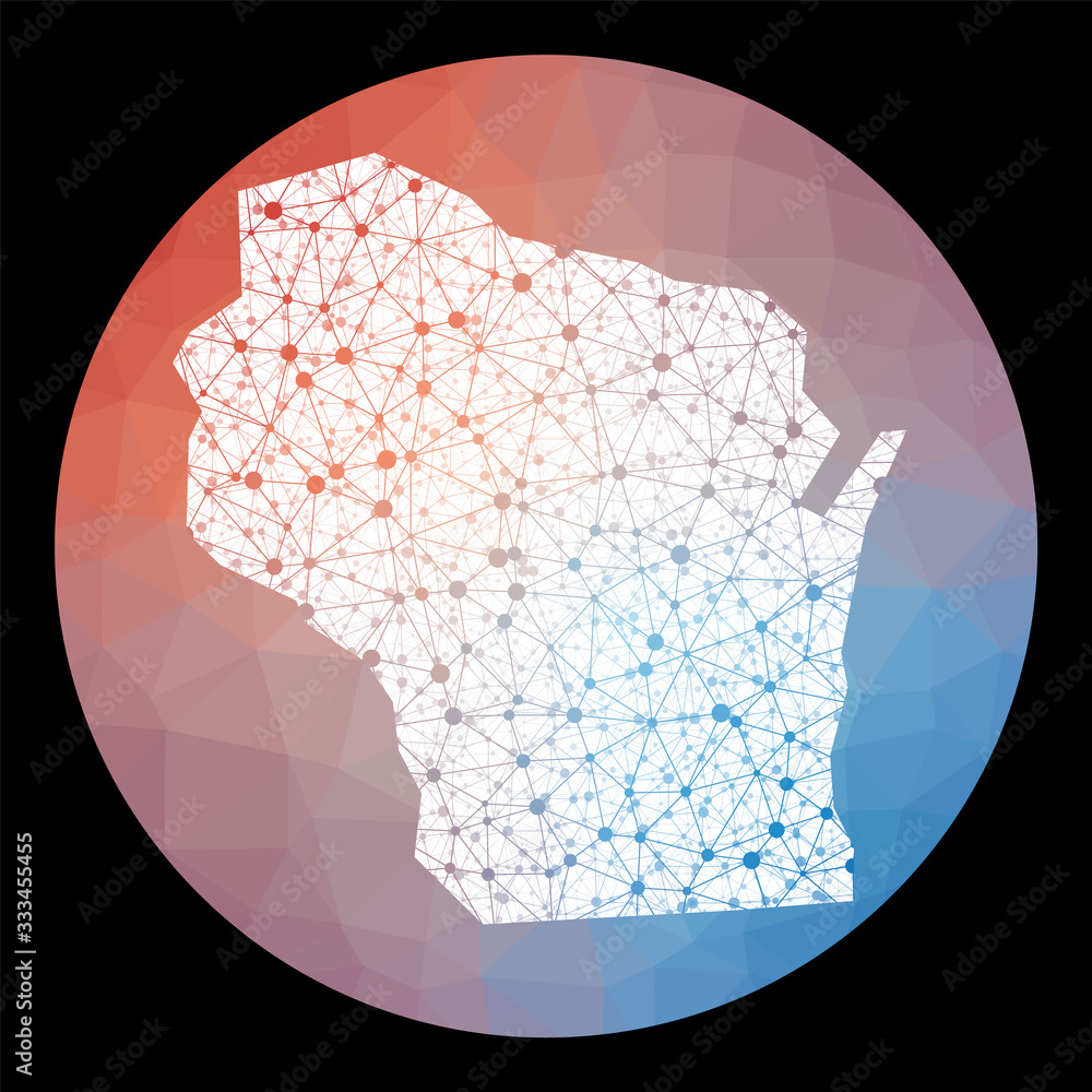 Vector network Wisconsin map. Map of the us state with low poly ...