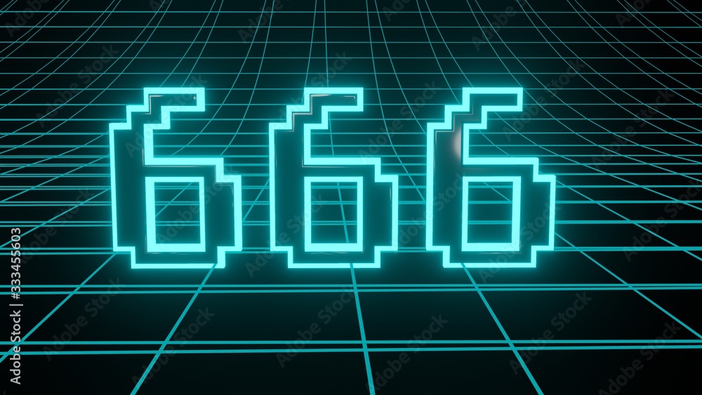 Number 666 in neon glow cyan on grid background, isolated number 3d ...