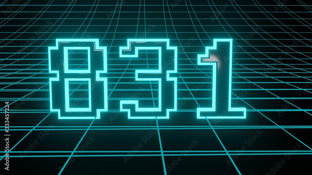 Number 831 in neon glow cyan on grid background, isolated number 3d ...
