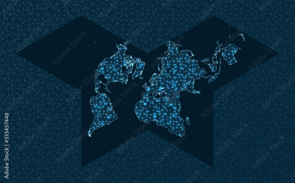 Abstract map of world network. Polyhedral Butterfly projection. World ...