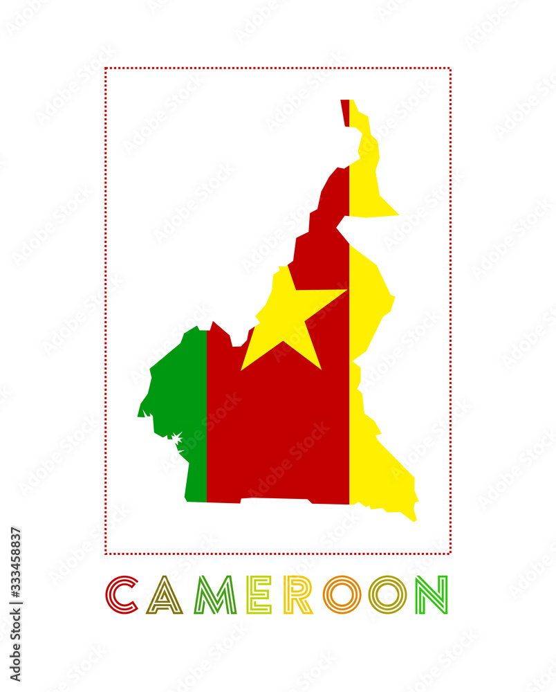 Cameroon Logo. Map of Cameroon with country name and flag. Classy ...
