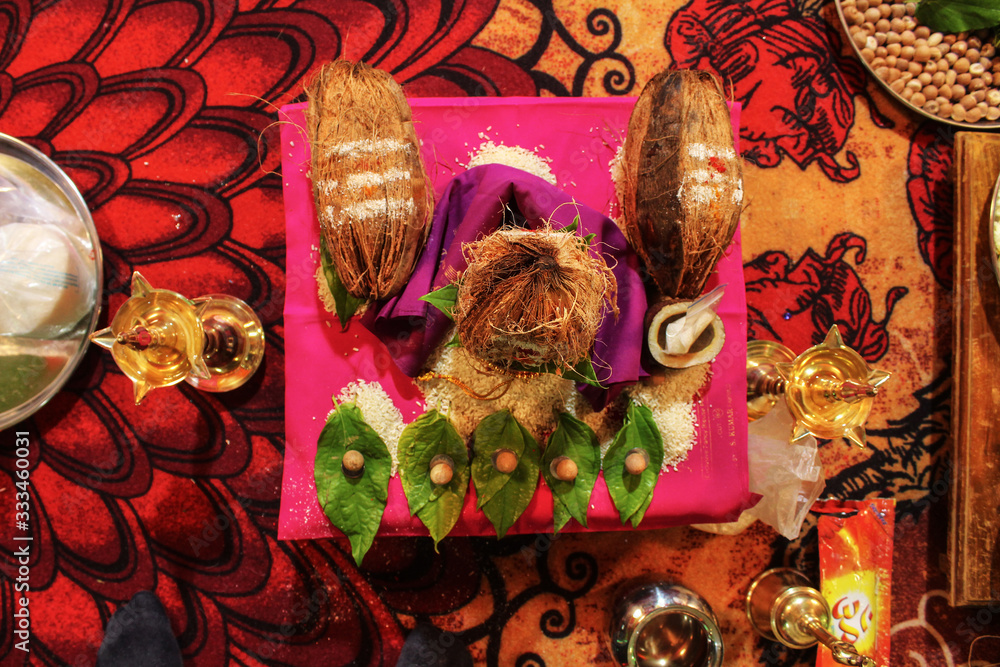 Stock photo of Indian hindu wedding rituals, small wooden stool cover ...
