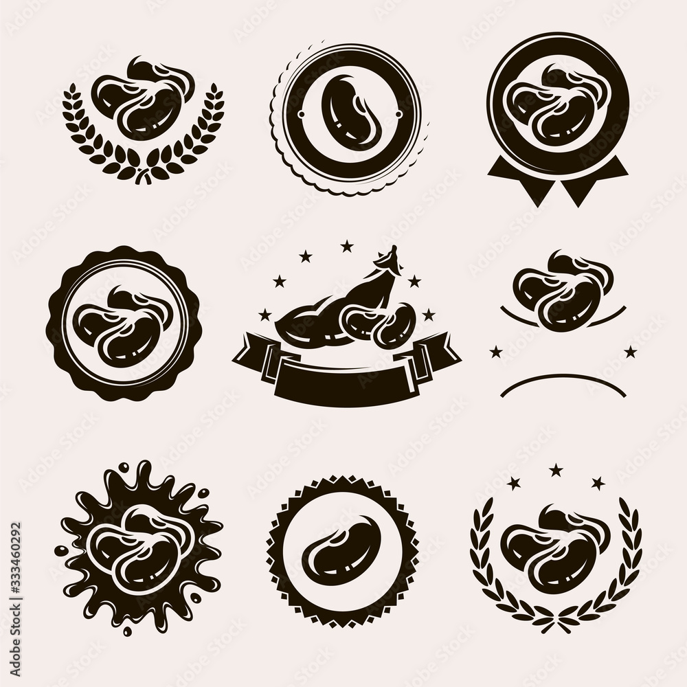 Beans labels and elements set. Collection icon beans. Vector Stock ...