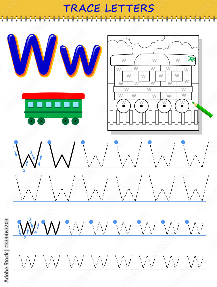 Tracing letter W for study alphabet. Printable worksheet for kids ...