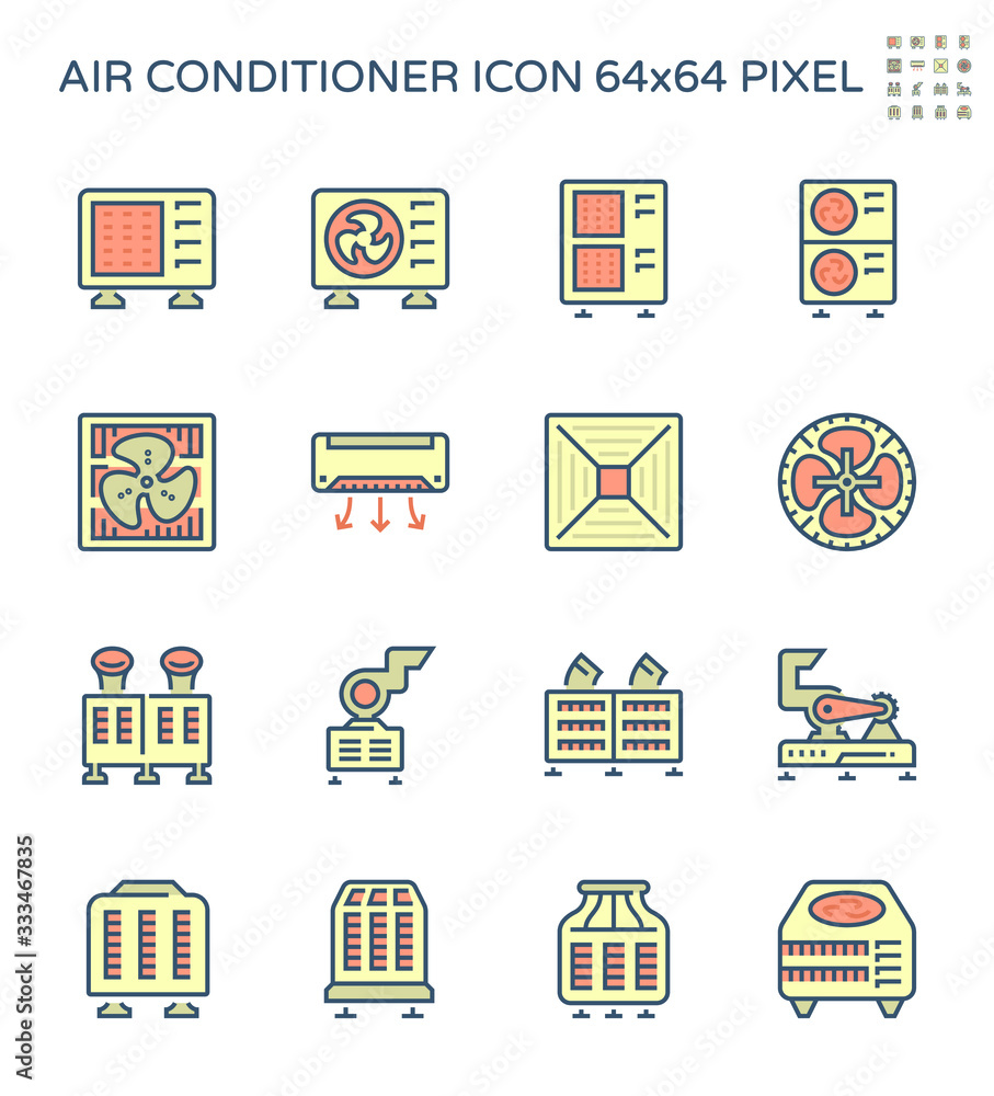 Air conditioner icon i.e. air compressor, condenser unit, ventilation ...