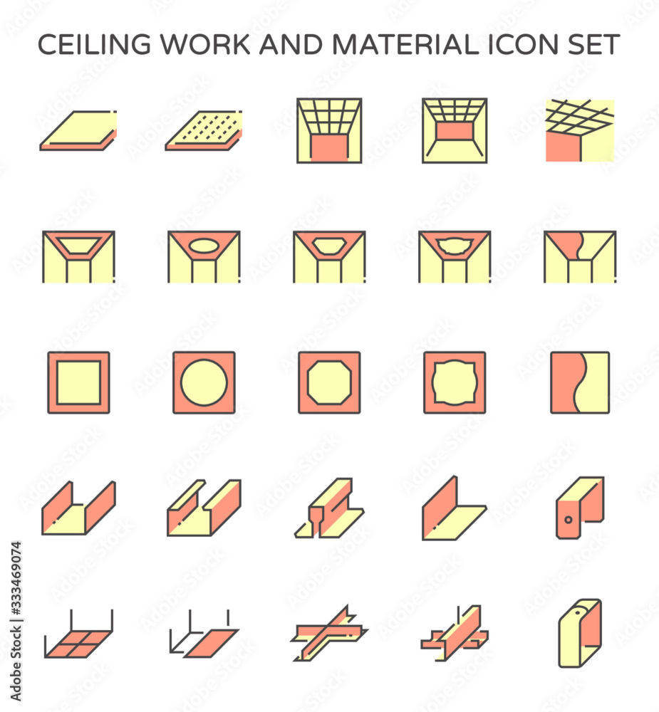 Ceiling work, material vector icon design i.e. board, plasterboard ...