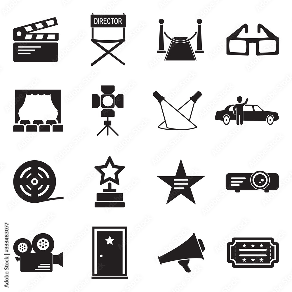 Hollywood Icons. Black Flat Design. Vector Illustration. Stock Vector ...