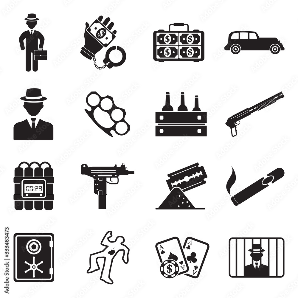 Mafia Icons. Black Flat Design. Vector Illustration. Stock Vector ...