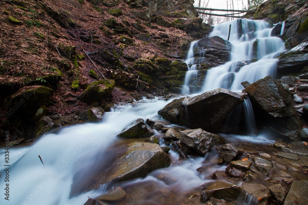 waterfall Shypit on river Pylypets, Carpathian Mountains in ...