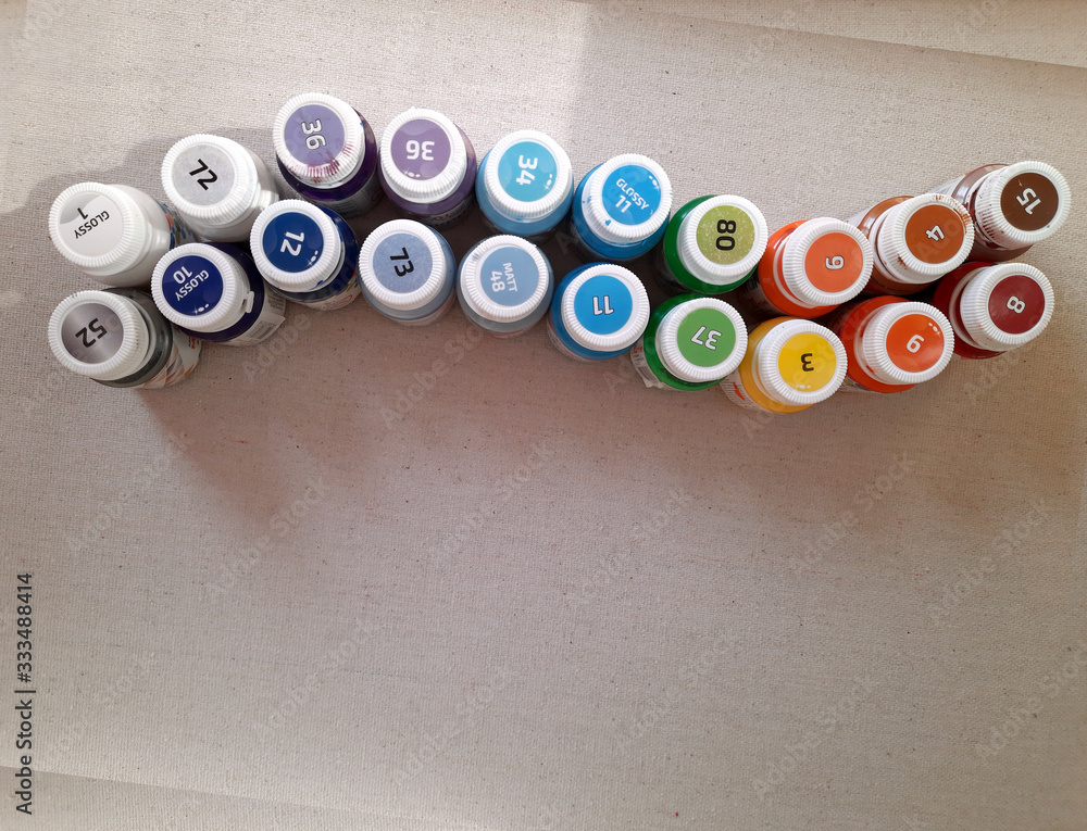 Acrylic paints on a canvas multi-colored. A set of paints for drawing ...