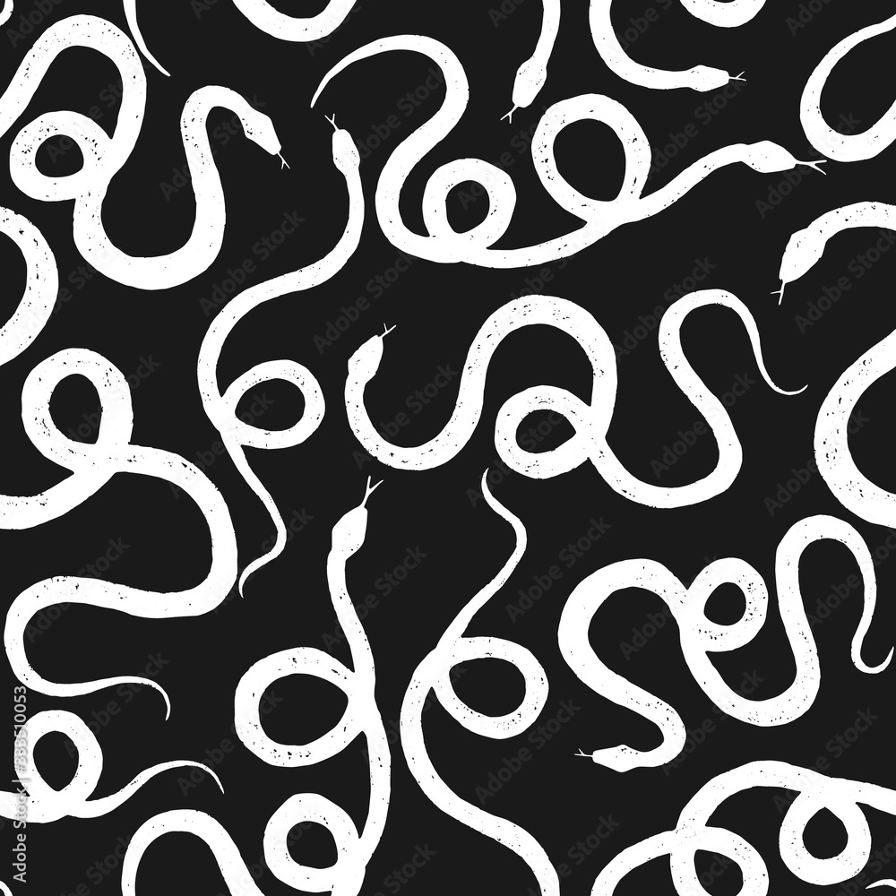 seamless pattern vector snake pencil drawing, vintage style graphic ...