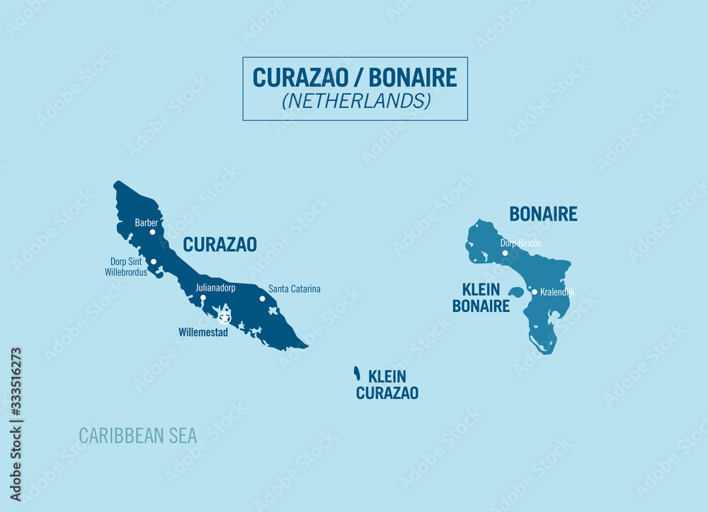 Curazao Curaçao Bonaire Island political map. Willemstad. Vector ...