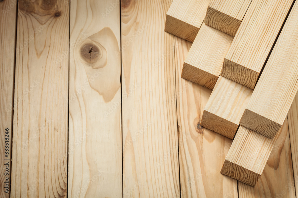 wooden boards little square timber planks in little stack copy space ...