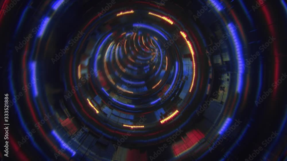 Loopable futuristic circle tunnel background with abstract blue and red ...