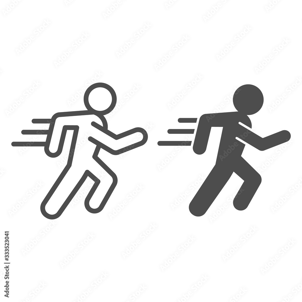 Runner line and solid icon. Sportsman running with speed motion symbol ...