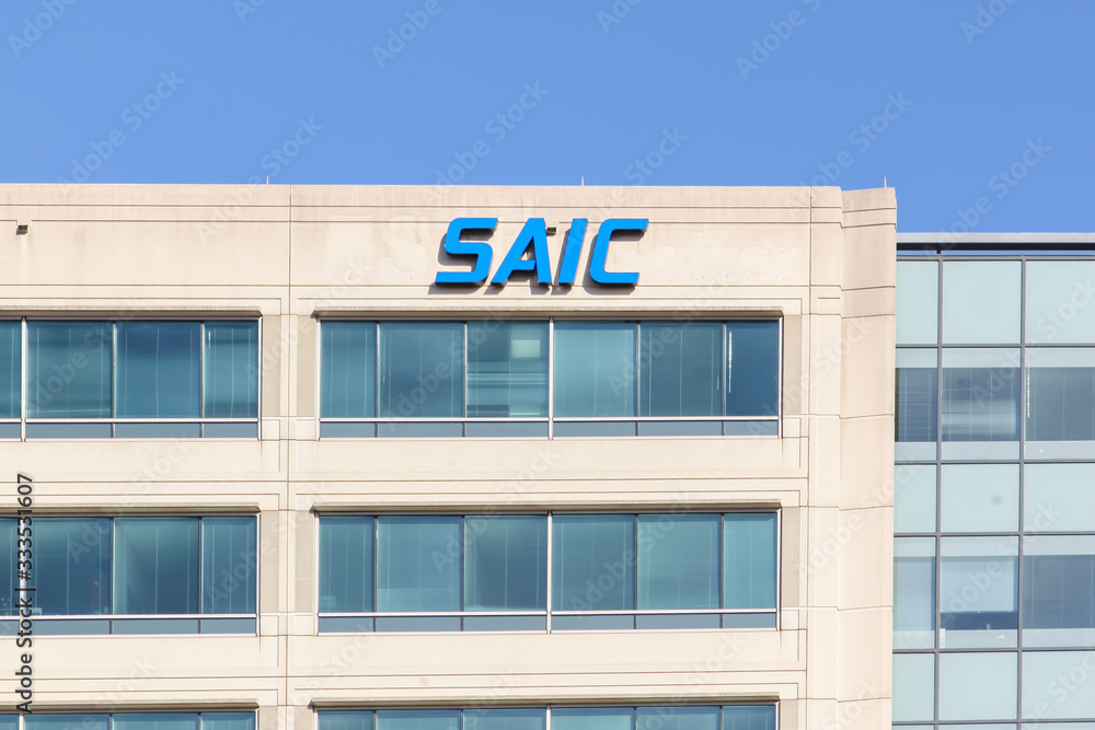 Virginia, McLean, USA- March 1, 2020: SAIC sign on the office building ...