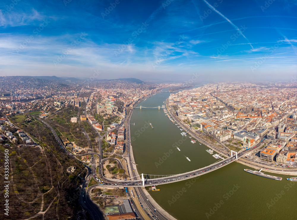 Beautiful morning photo of Budapest. Top view of the royal palace of ...