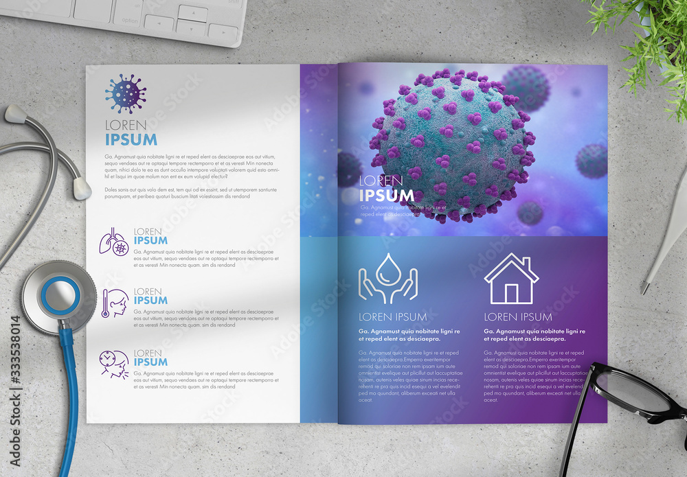 Blue and Purple Coronavirus Informational Trifold Brochure Layout Stock ...