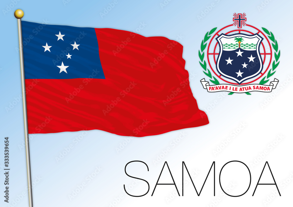 Samoa official national flag and coat of arms, oceania, vector ...