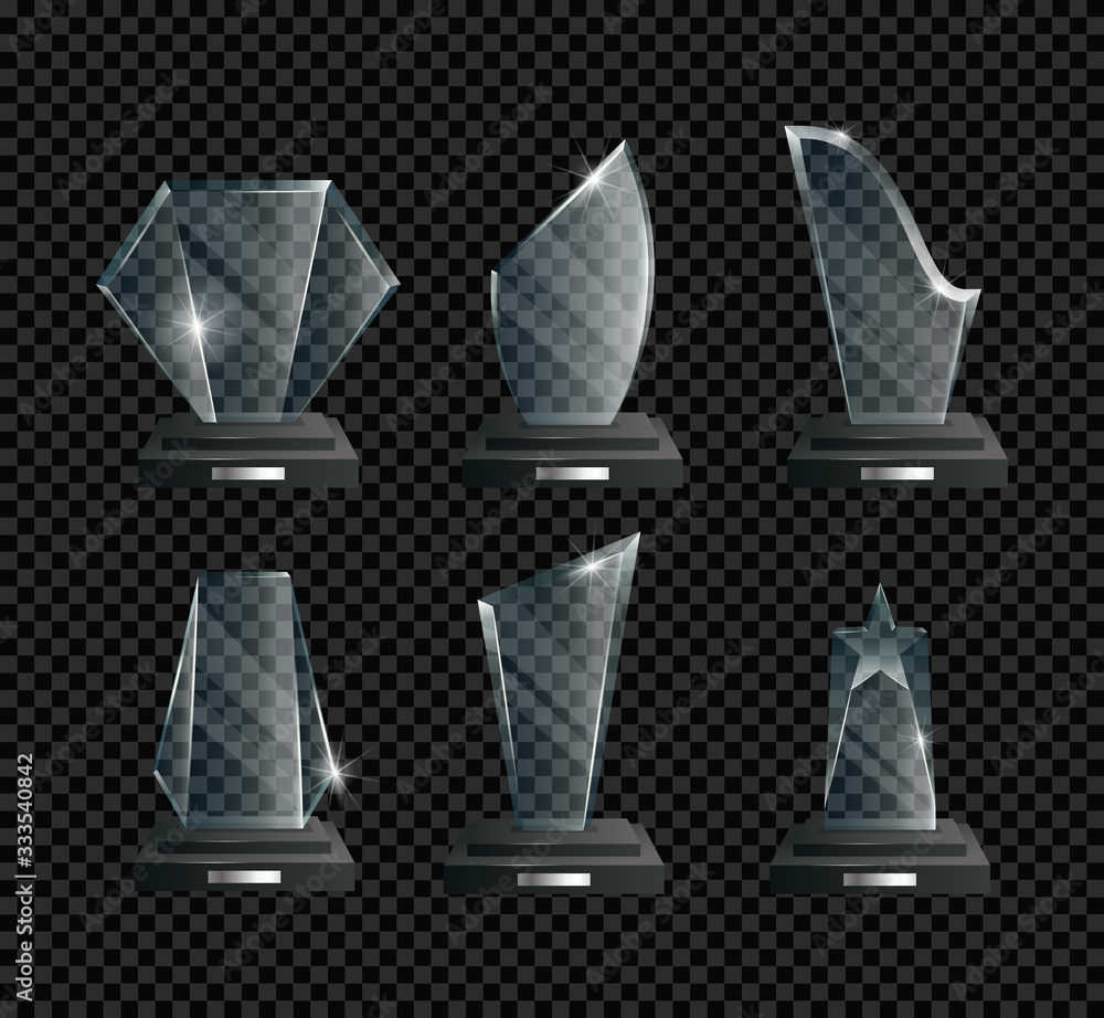 Awards vector realistic illustrations set. Success, achievement ...