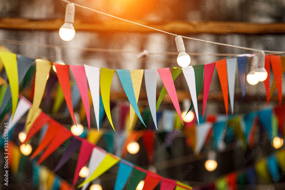 Many triangular flags for the holiday. Stock Photo | Adobe Stock