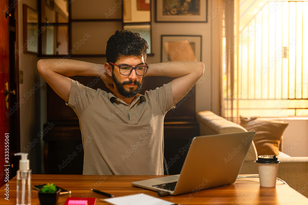 Gorgeous model relaxing during working hours at her home. Concept ...