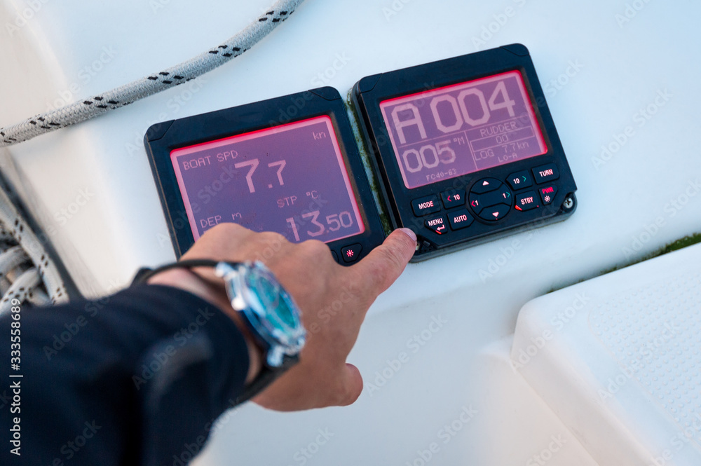 Fotka „Modern sailing yacht controls - tridata and autopilot displays ...