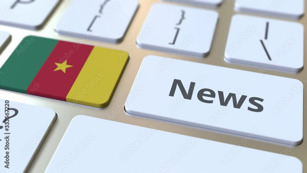 News text and flag of Cameroon on the keys of a computer keyboard ...