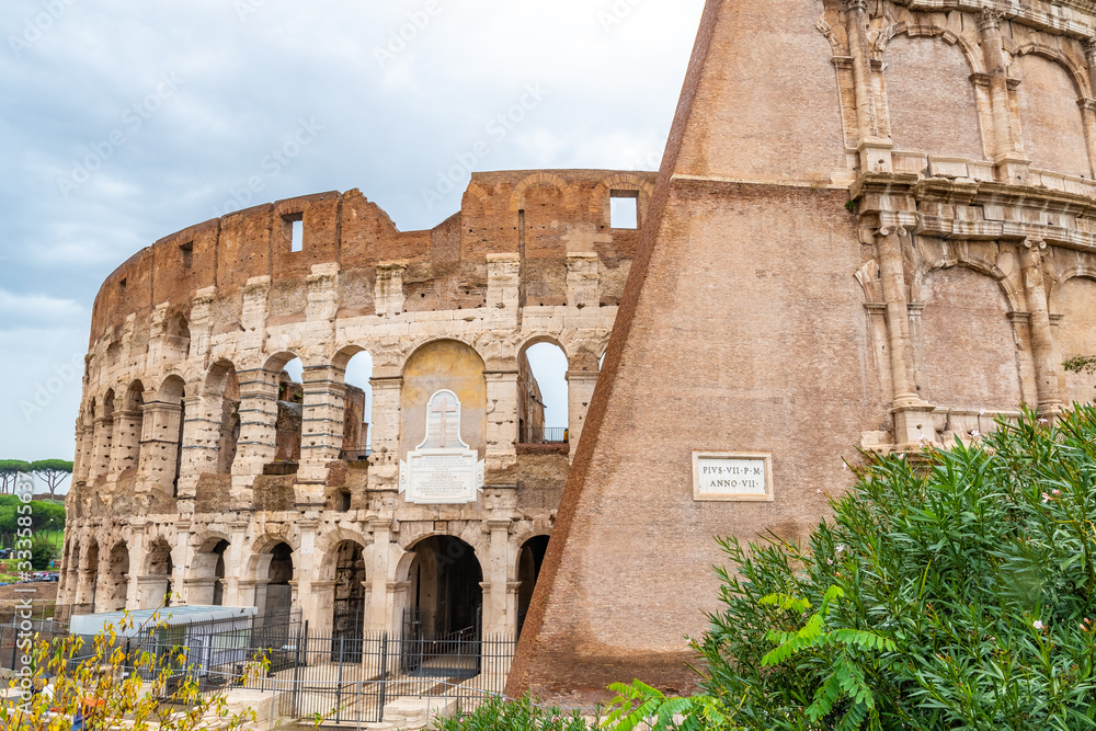 Rome, Italy. Section of the Ancient Roman Colosseum, a popular European ...