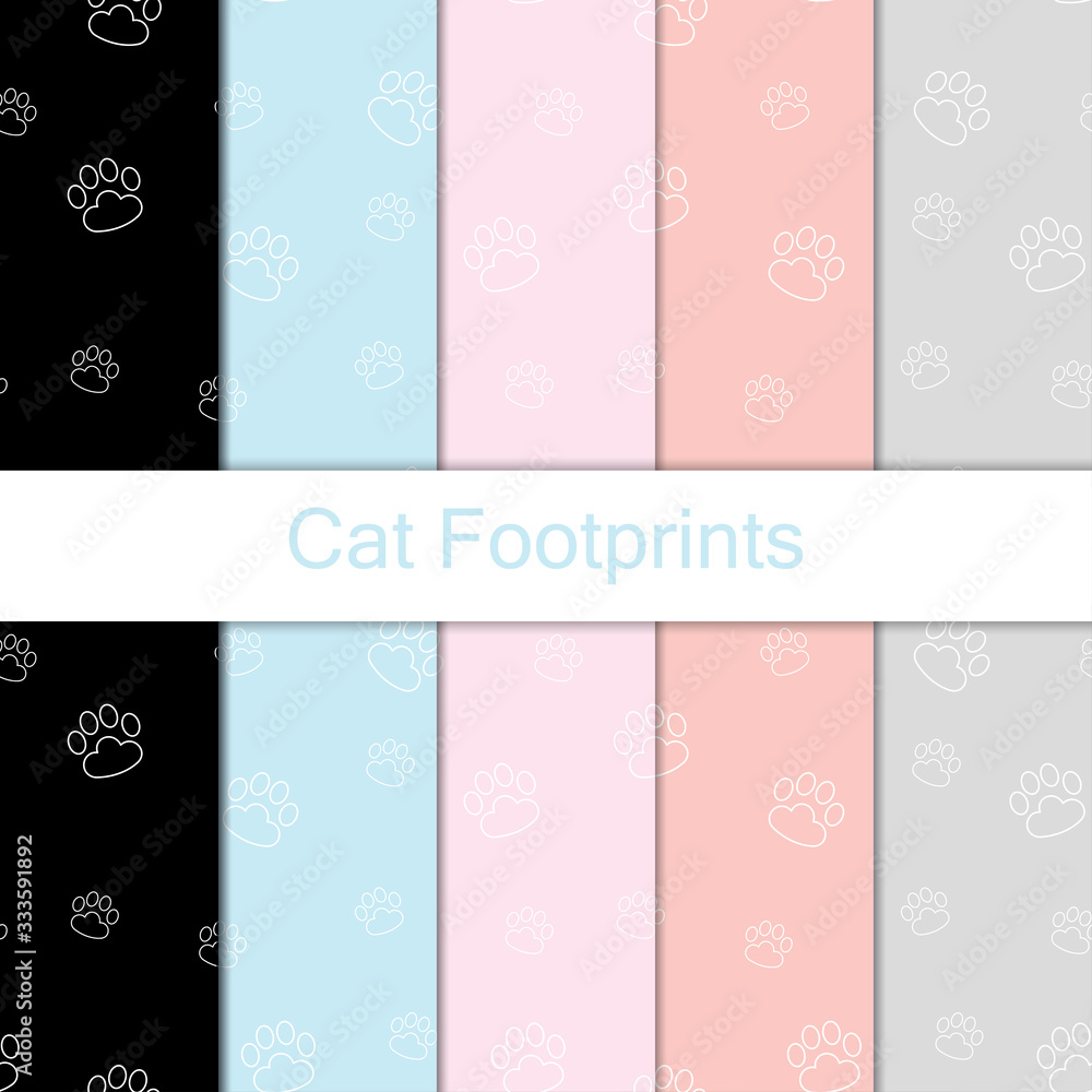 Seamless cat footprints pattern background, Vector cat paw many color ...