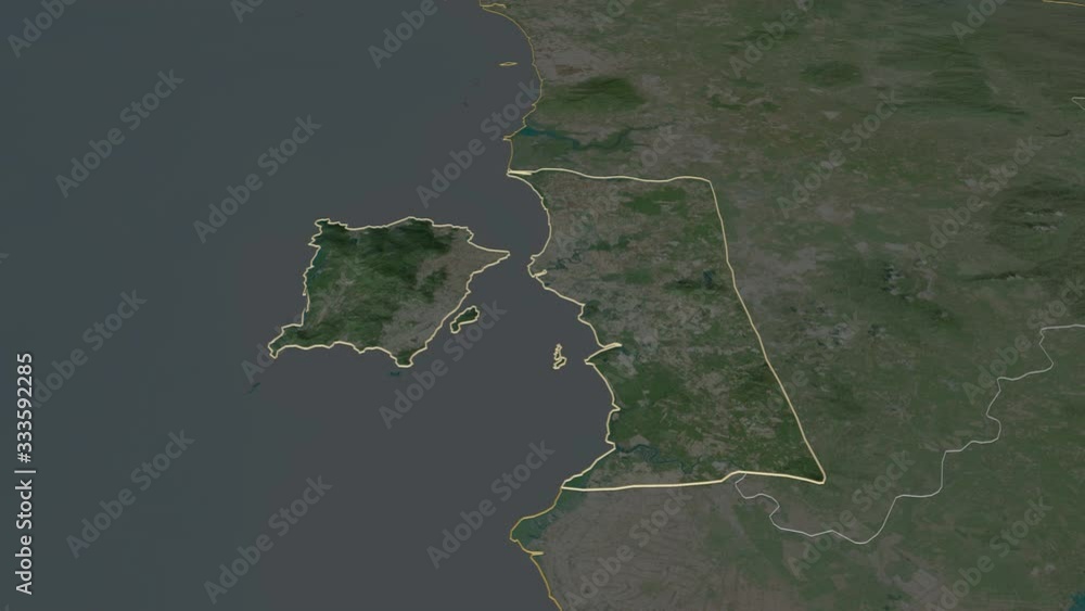 Pulau Pinang, state with its capital, zoomed and extruded on the ...