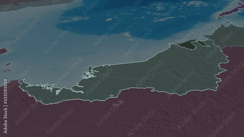 Sarawak, state with its capital, zoomed and extruded on the ...