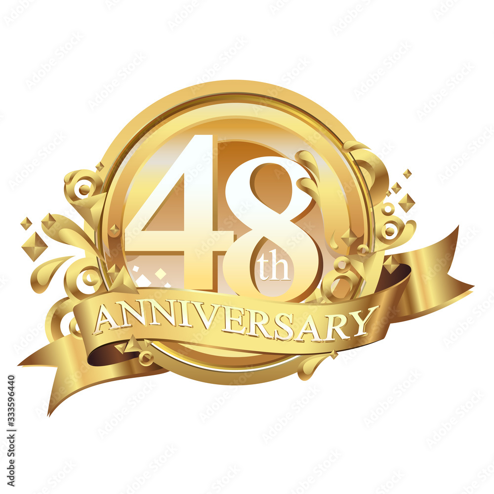48 years golden anniversary logo celebration with ring and ribbon ...