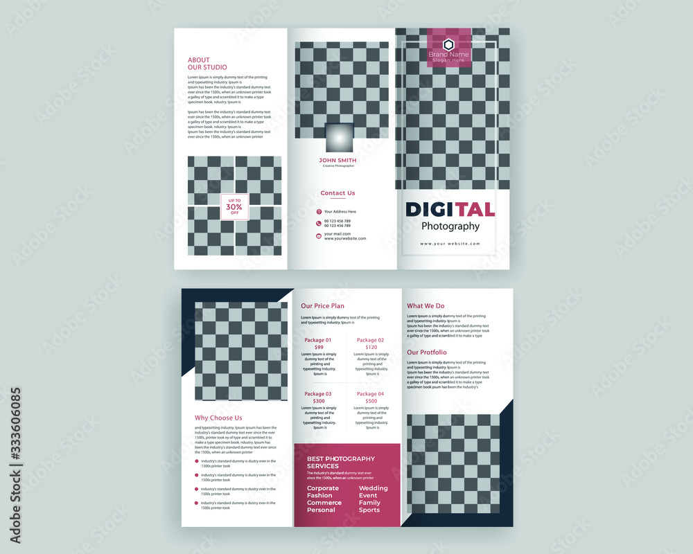 Photography Studio Tri-Fold Brochure Design. Business brochure set ...