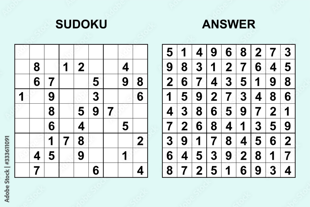 Vector sudoku with answer 342. Puzzle game with numbers. Stock Vector | Adobe Stock