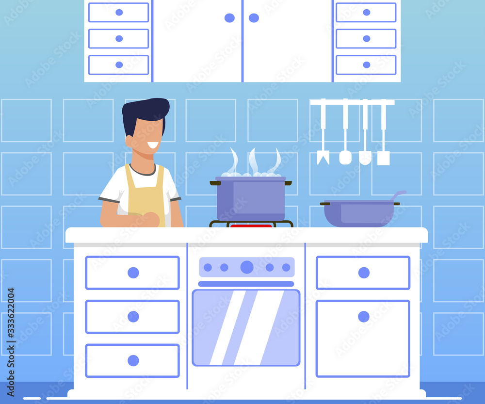 Informational Banner Cooking for Men Cartoon. Advertising Poster ...