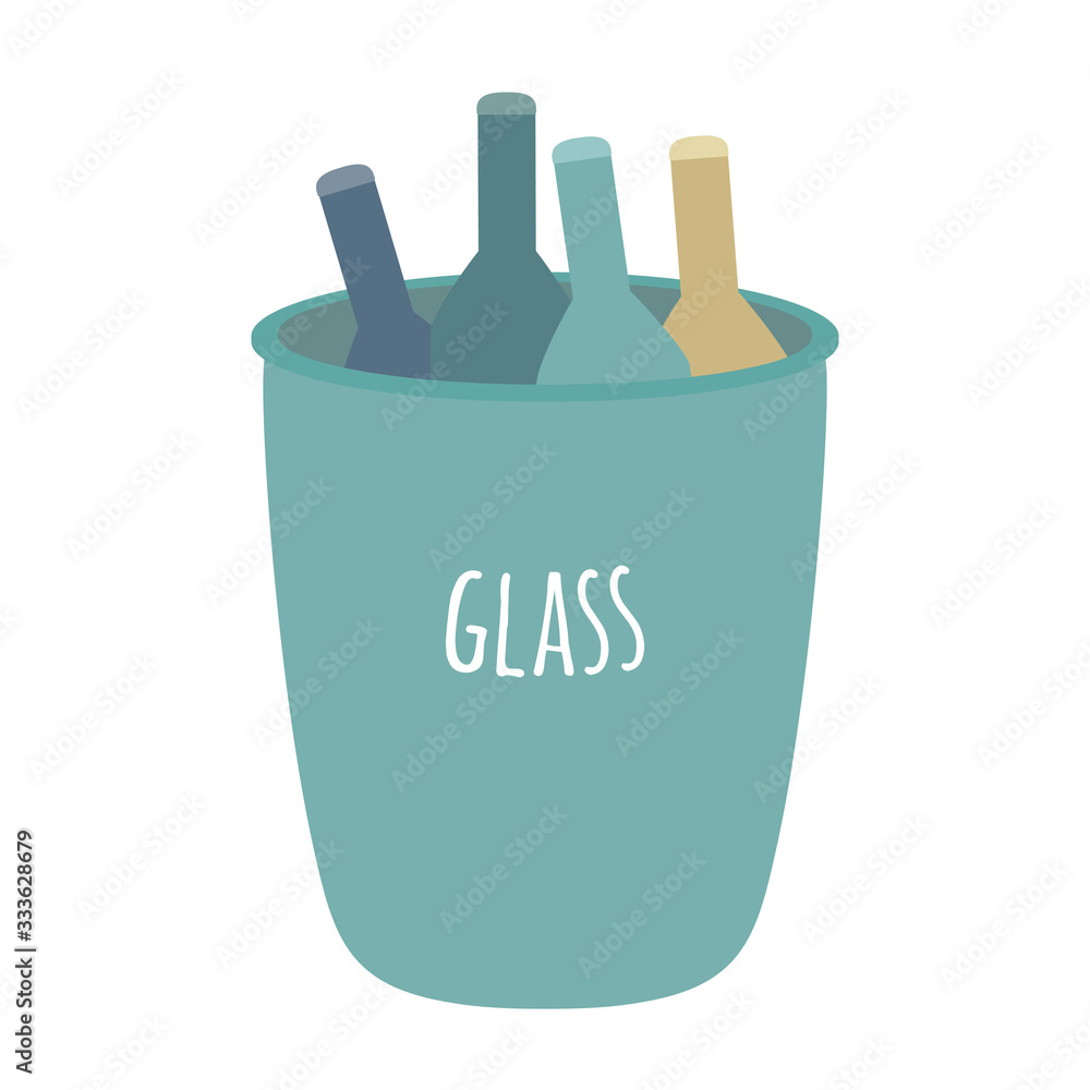 Colourful waste bin for glass. Waste sorting, less plastic, zero waste ...