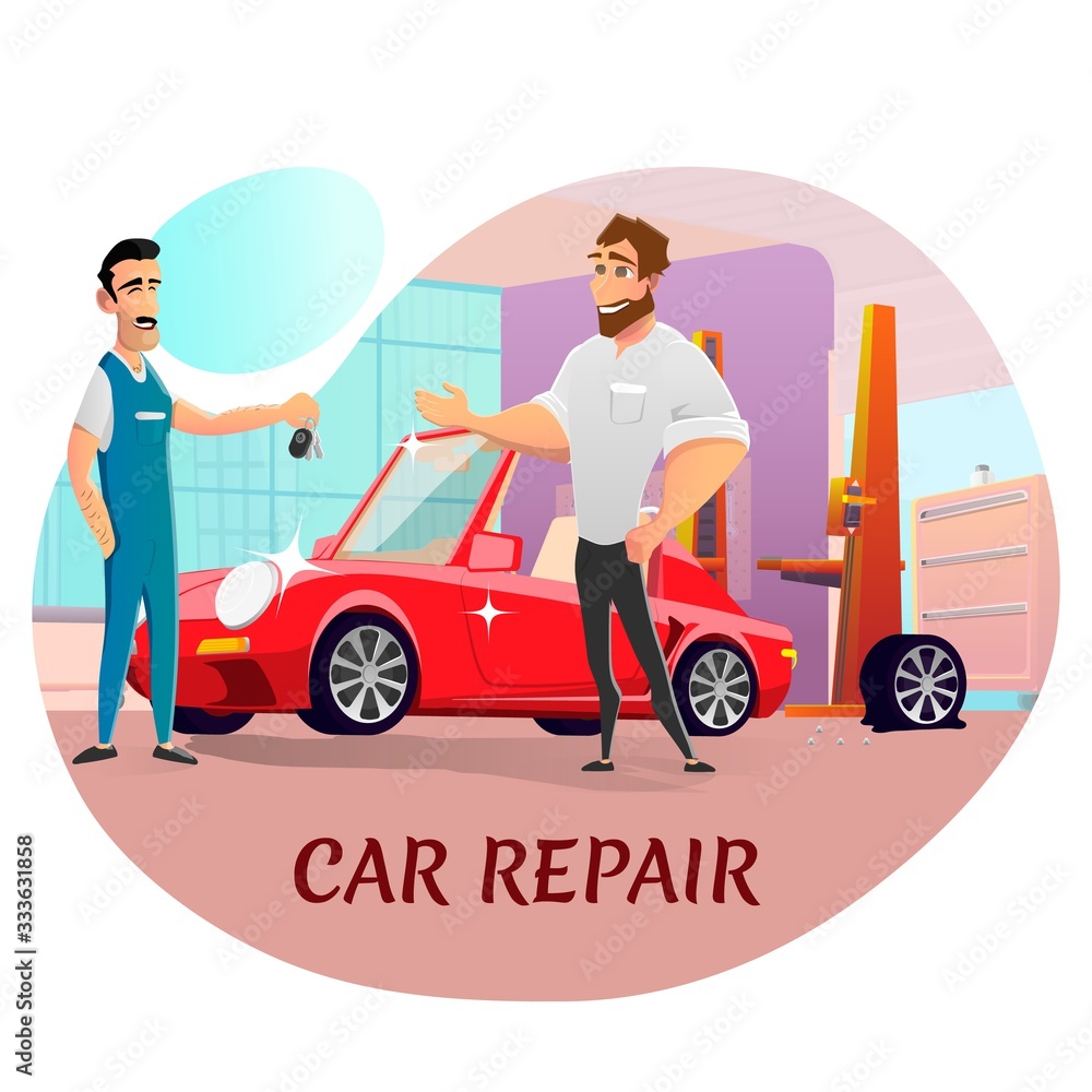 Car Repair Service Advertising Poster. Happy Master and Satisfied ...