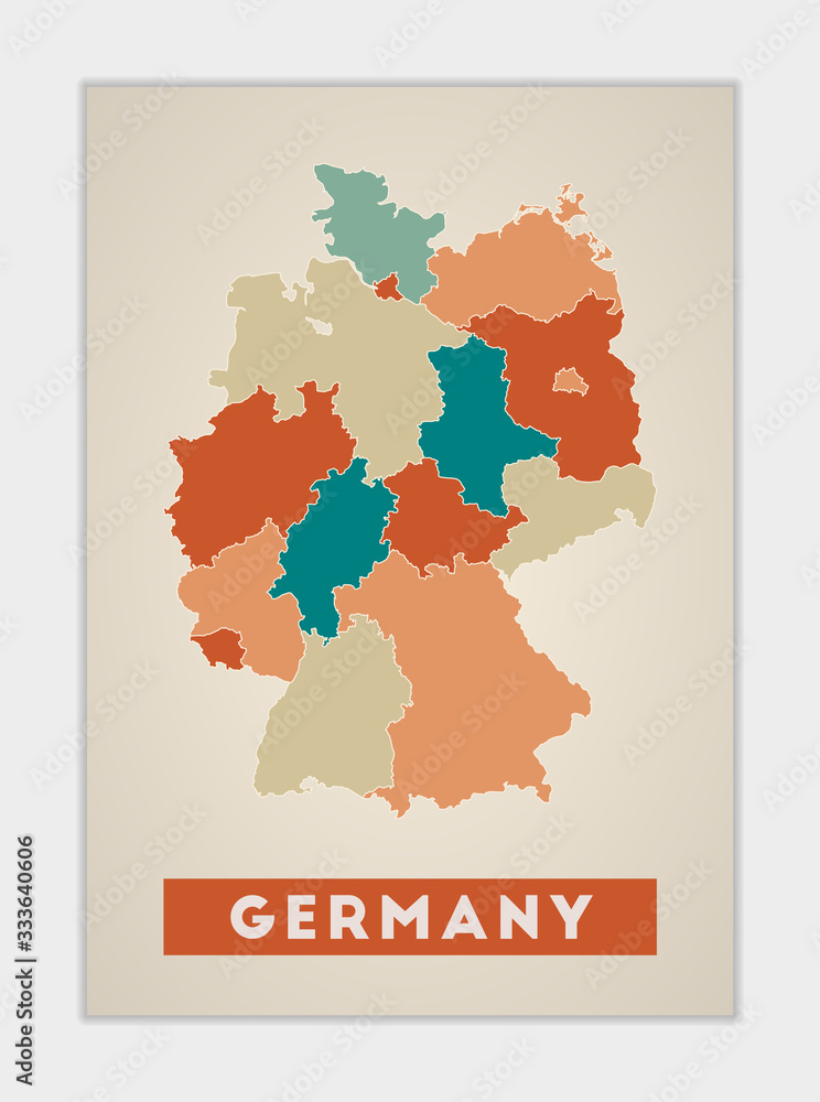 Germany poster. Map of the country with colorful regions. Shape of ...