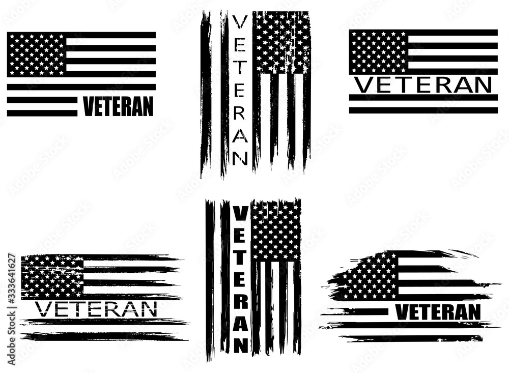 Set of United States of America flags for Veterans Day. Collection of ...