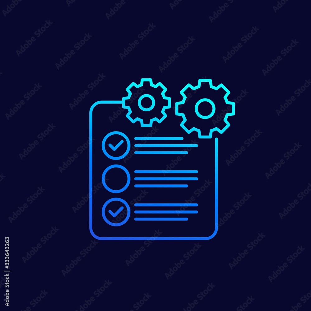 check list icon with gear, project execution, linear design Stock ...