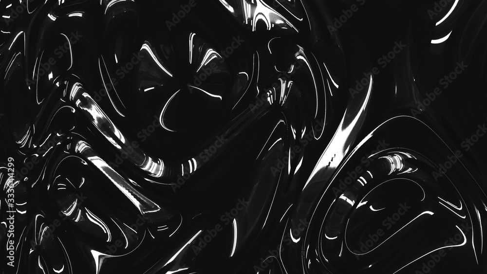Trendy black monochromatic metallic reflection texture of wavy vibrant ...